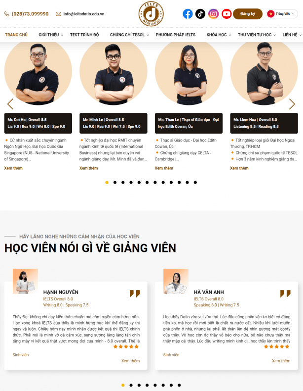 Dự Án Website Trung Tâm Anh Ngữ Ielts With Datio