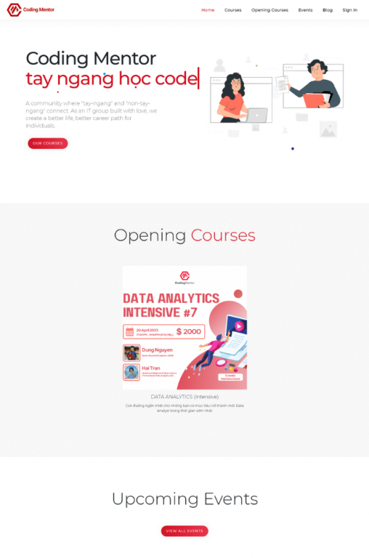 Dự án Website học lập trình cho "tay ngang" Coding Mentor