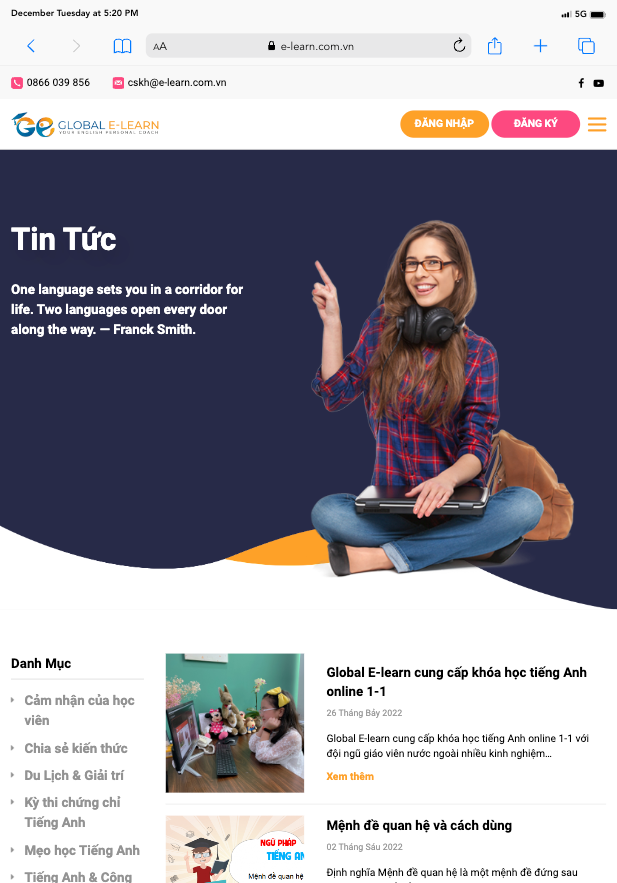 Global E-Learn - Trung tâm dạy tiếng Anh trực tuyến 1 thầy 1 trò