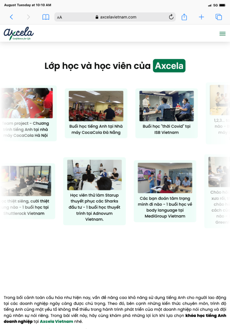 Axcela Vietnam - Giải pháp đào tạo Tiếng Anh dành cho người đi làm